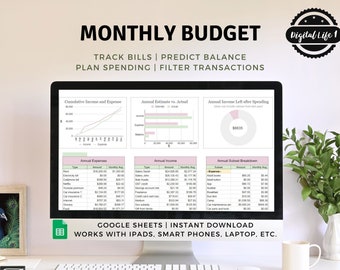 Monthly Budget Google Sheets | Annual Paycheck Spreadsheet | Weekly ...