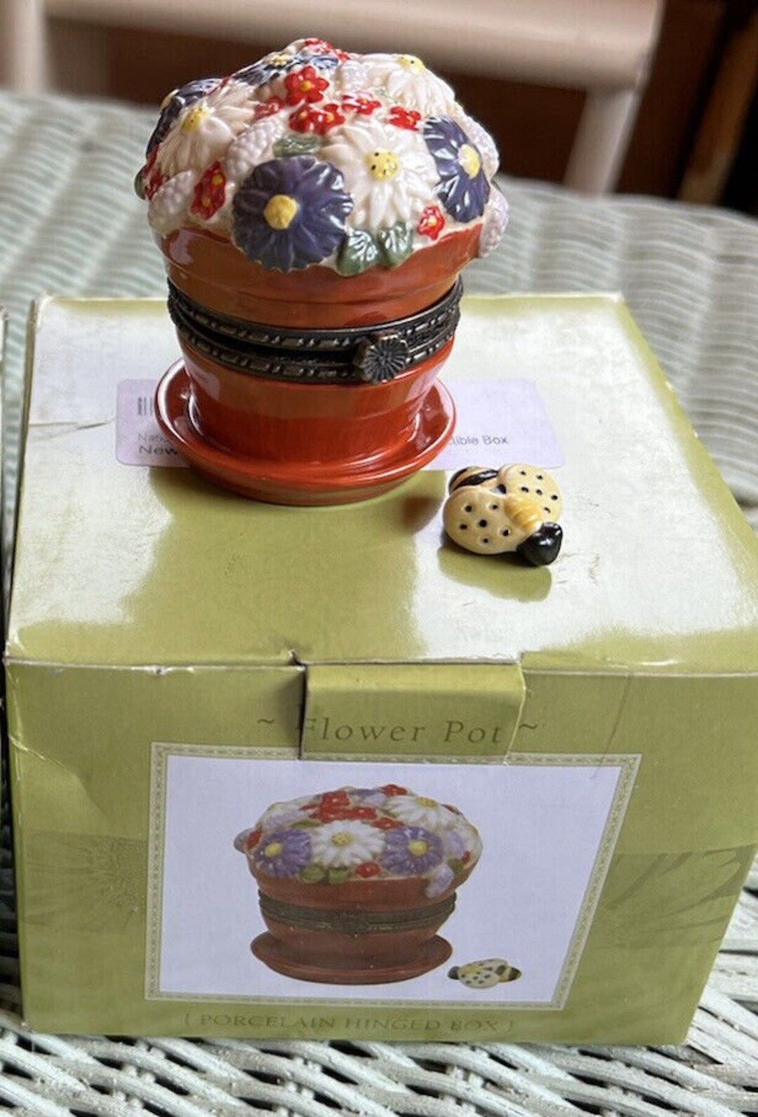 Flower Pot With Bee Trinket Box PHB Porcelain Hinged Box National Home ...