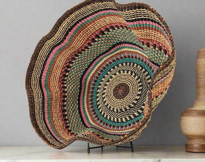 Large Wavy Basket Woven in Ghana With Decorative Grass Large Pot Basket ...