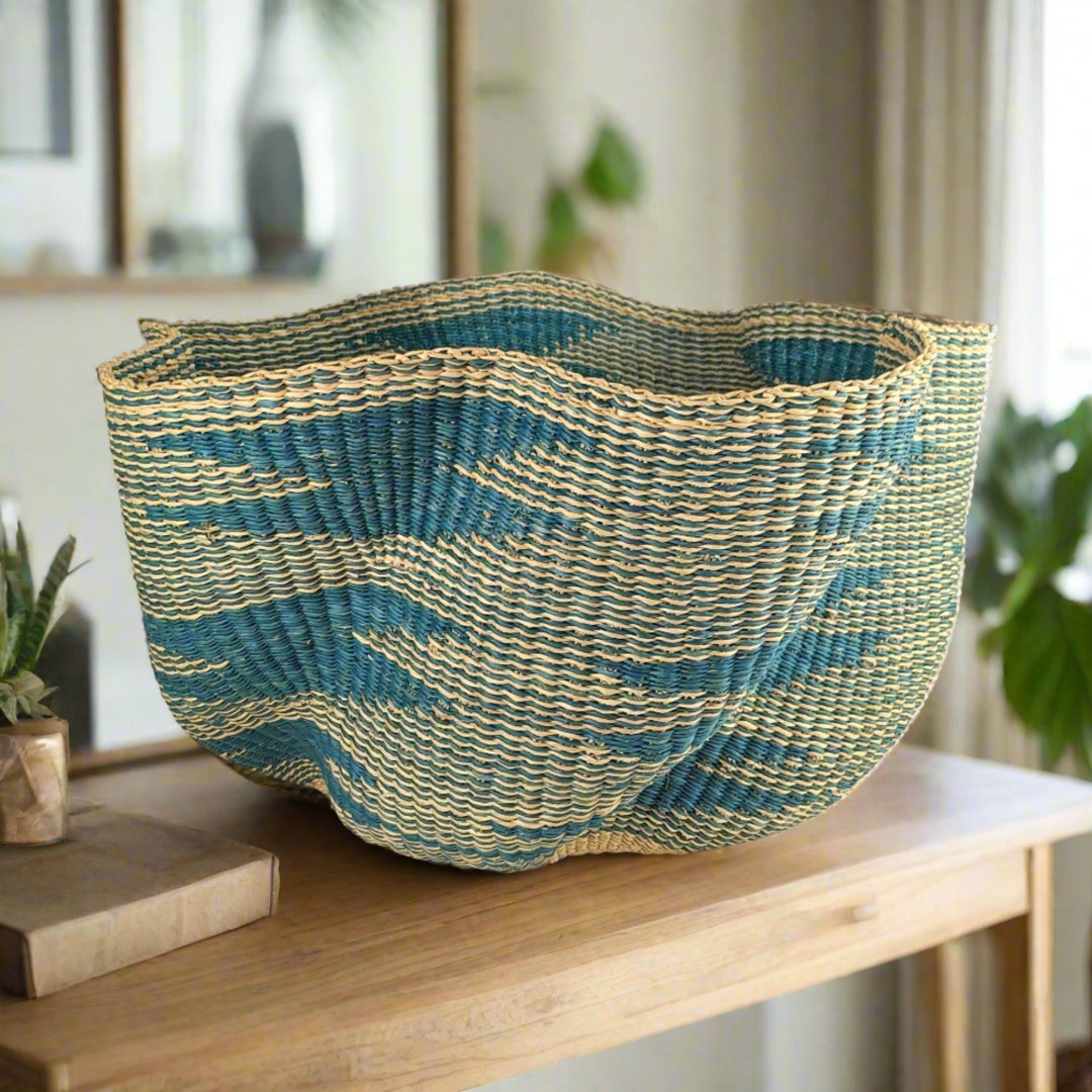 Large Wavy Basket | Made in Ghana | Raw, All-natural Grass | Large Pot ...