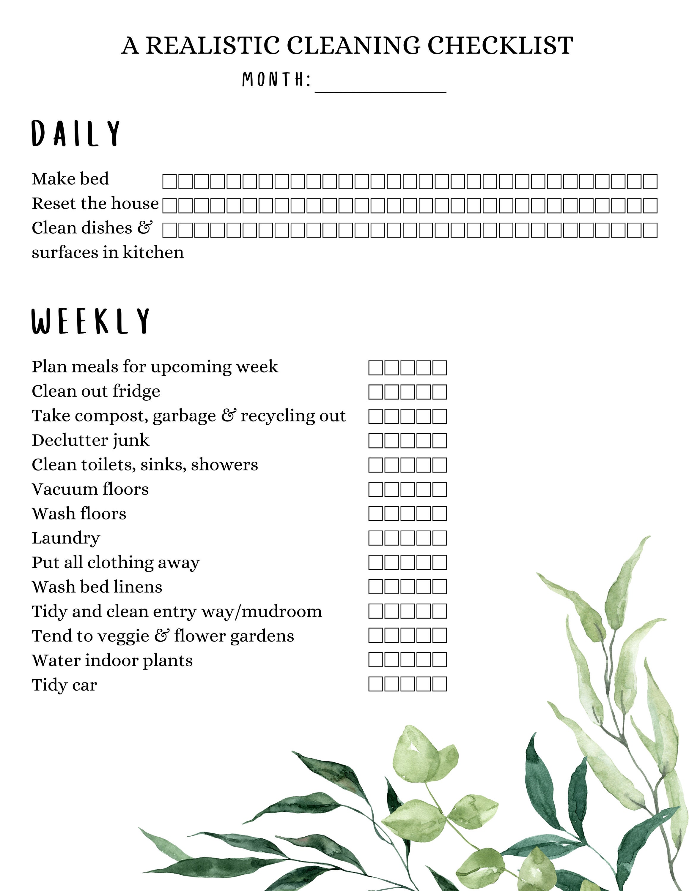 Cleaning Checklist Home Use Realistic Manageable - Etsy