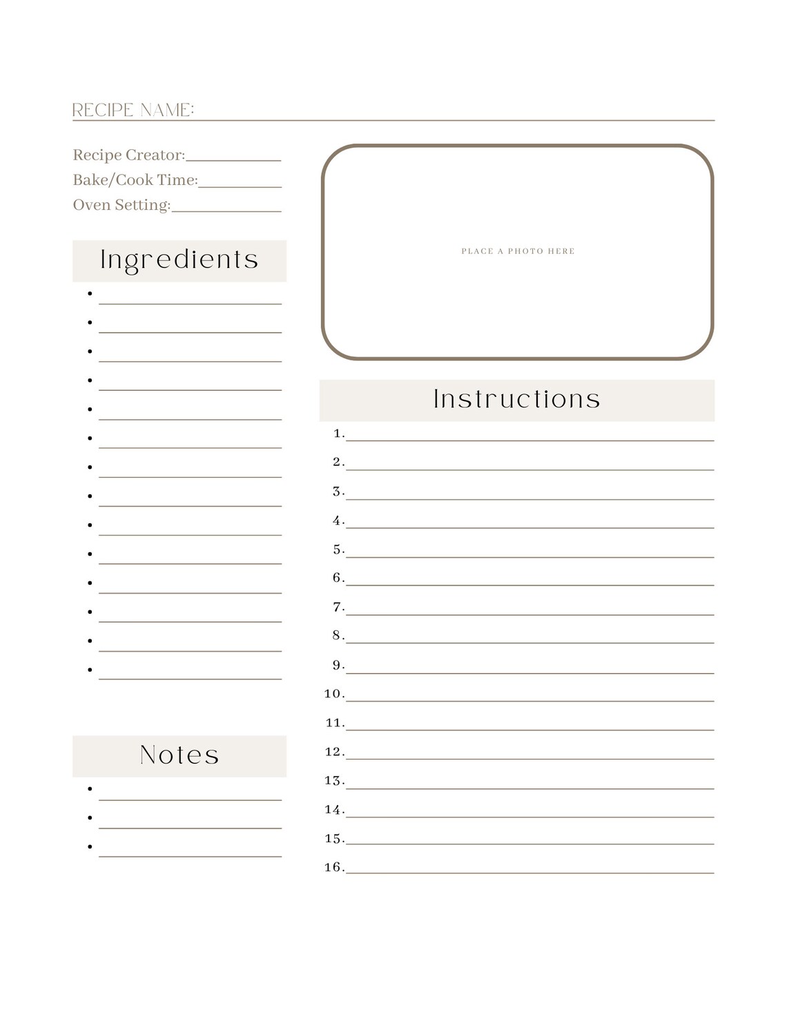 Recipe Card Template | Printable or Digital | Edit Template in Canva or ...