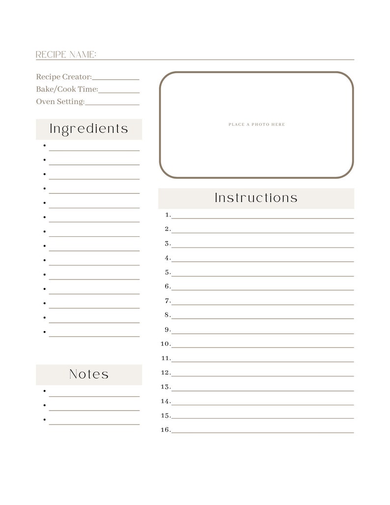 Recipe Card Template | Printable or Digital | Edit Template in Canva or ...