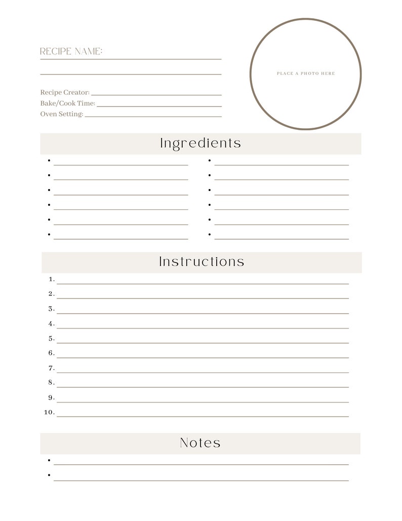 Recipe Card Template | Printable or Digital | Edit Template in Canva or ...