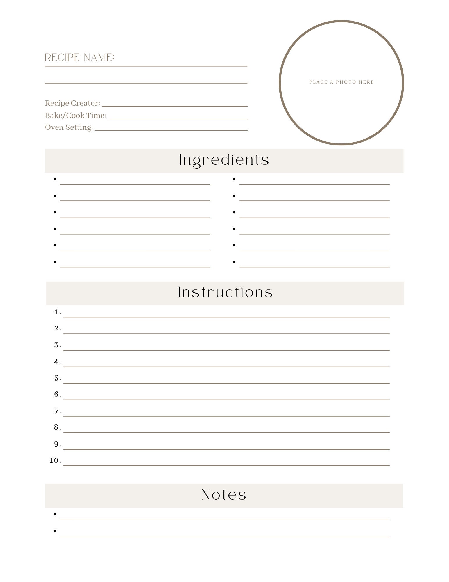 Recipe Card Template | Printable or Digital | Edit Template in Canva or ...