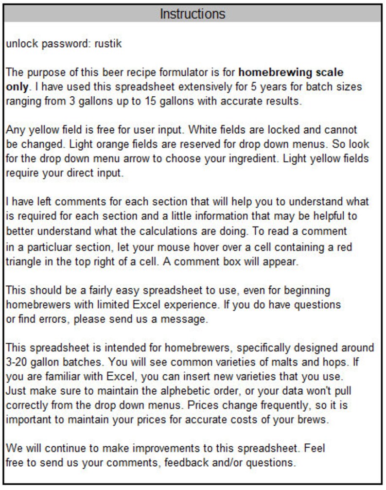 Homebrewing Recipe Formulation in Excel - Etsy