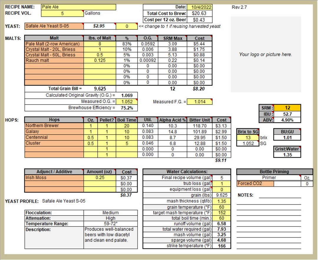 Homebrewing Recipe Formulation in Excel - Etsy