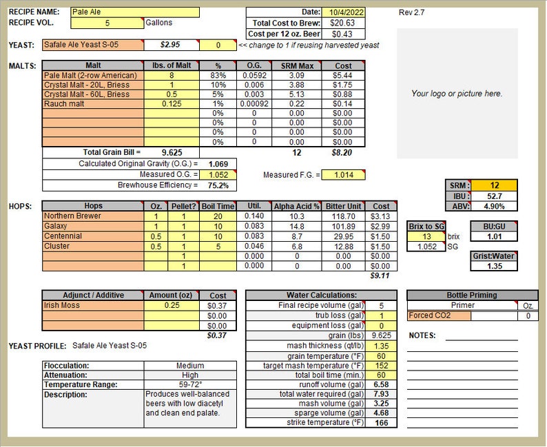 Homebrewing Recipe Formulation in Excel - Etsy