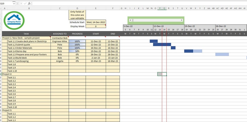 Project Management Gantt Chart in Excel - Etsy