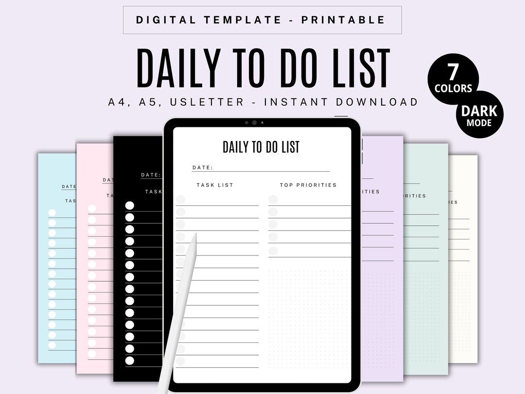 Daily to Do List Goodnotes Template, Dark Mode Undated With Task Lists ...