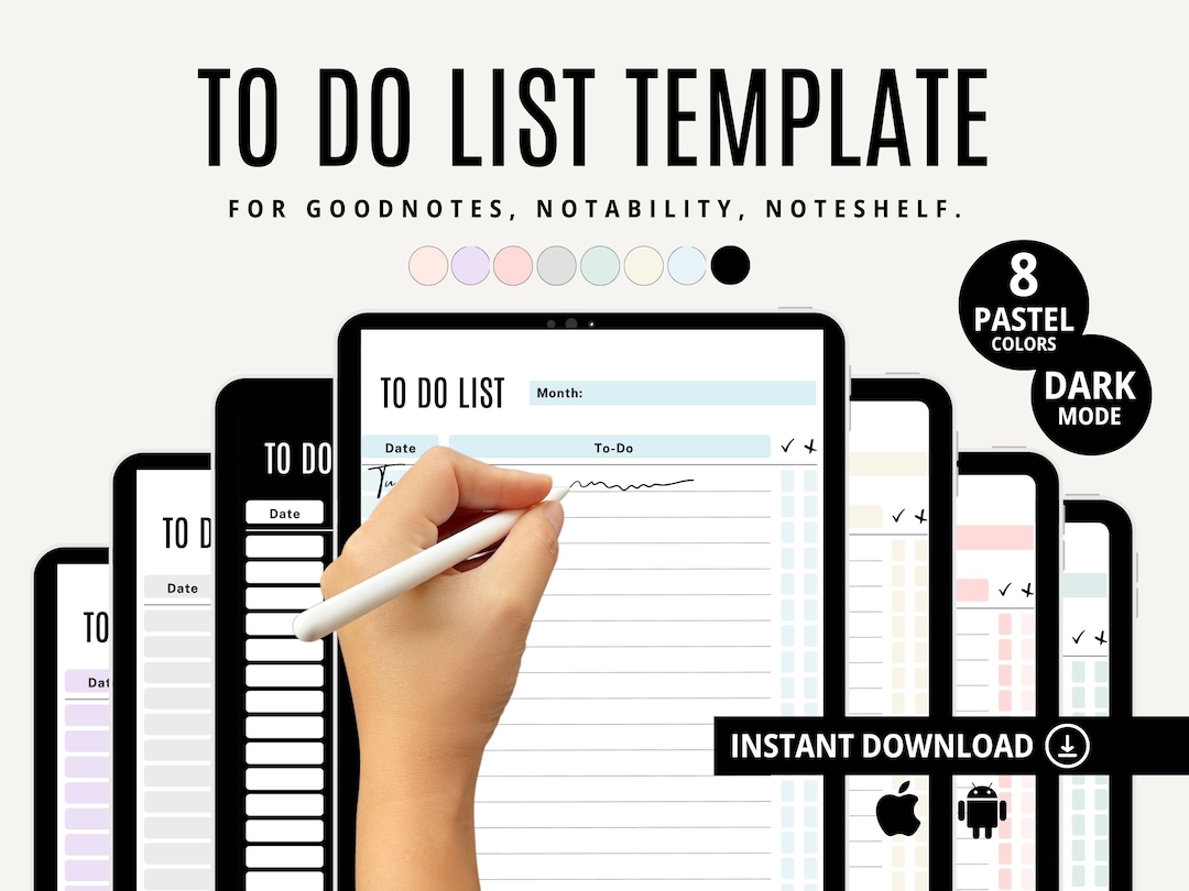 Digital to Do List iPad Goodnotes Template, Dark Mode Task Planner With ...