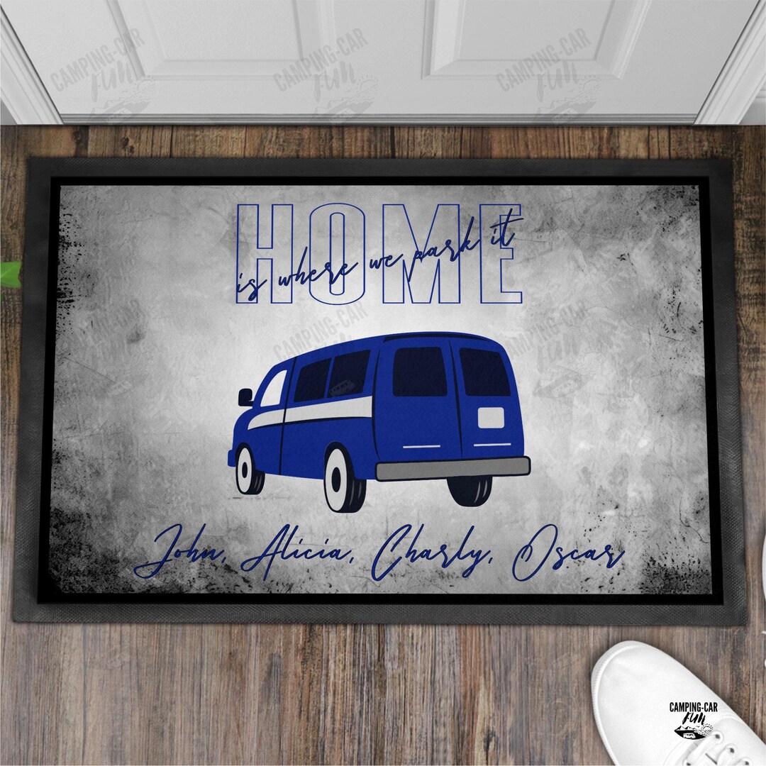 Personalized Blue Van Doormat. Home is Where We Park It, Personalized ...
