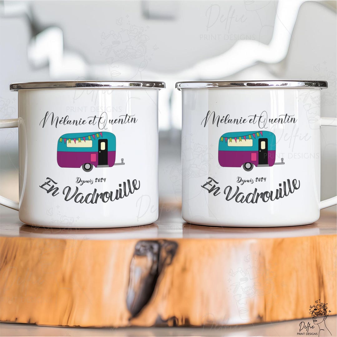 Set of 2 Personalized Caravan Mugs for a Couple. First Names, Year ...