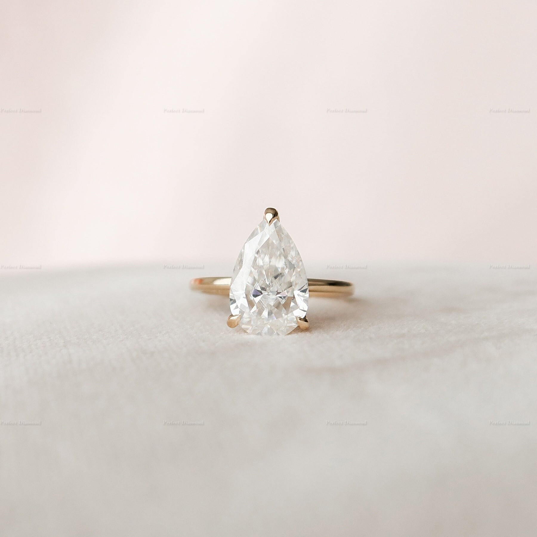 Classic 10K Solid Gold Pear Solitaire Ring/ 2 CT Pear Cut Moissanite ...