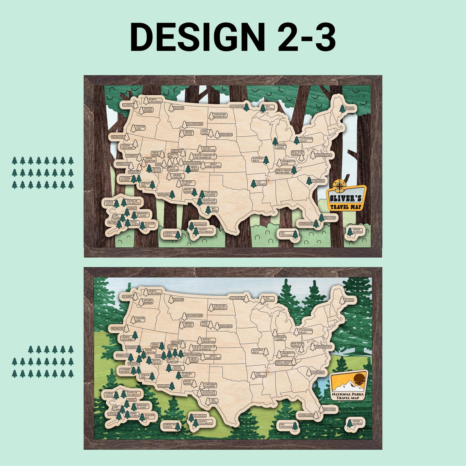 Laser Cut United States National Parks Travel Map SVG DXF File - 9 ...