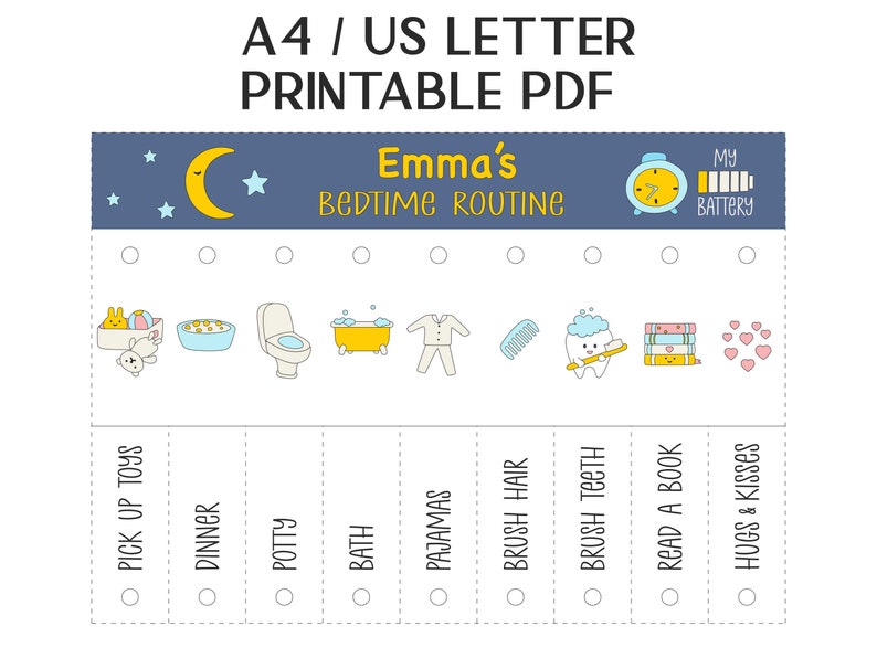Bedtime Routine Chart for Toddler Kids Routine Chart - Etsy
