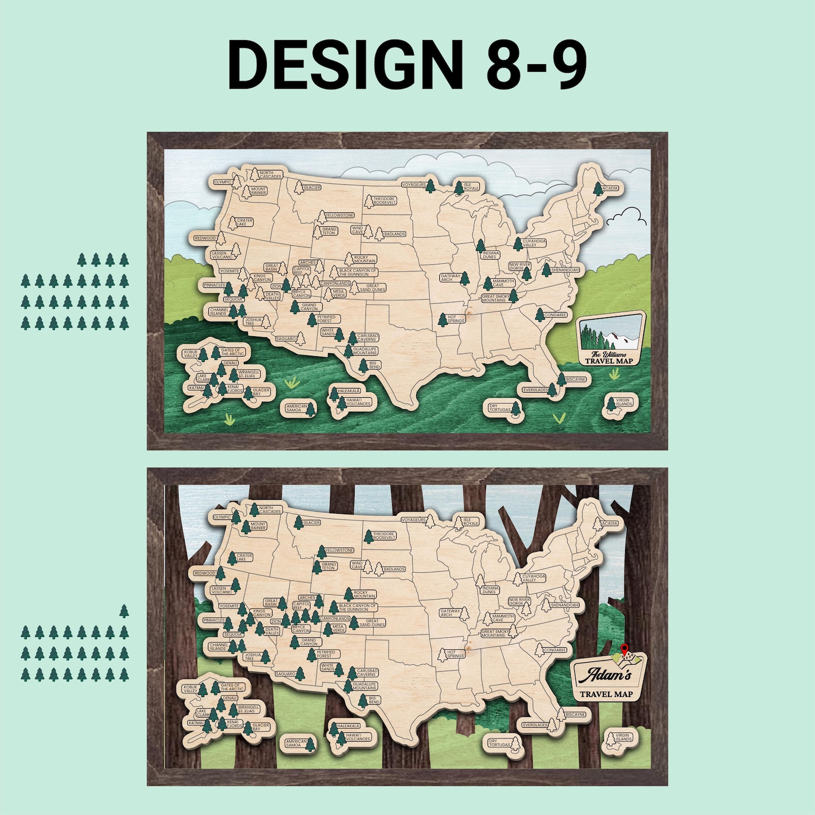 Laser Cut United States National Parks Travel Map SVG DXF File - 9 ...
