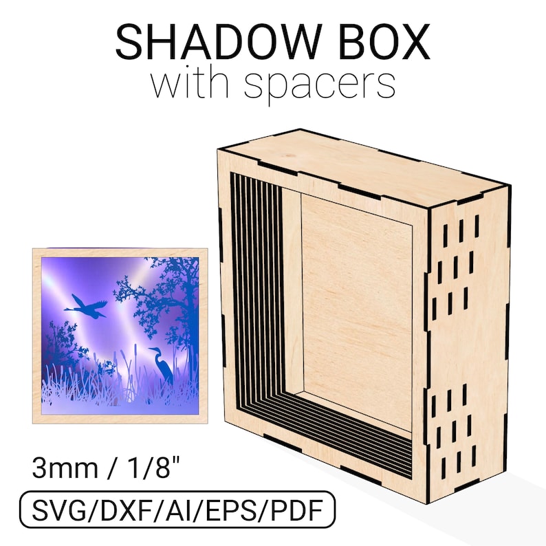 Laser Cut File of Shadow Box Frame With Spacers - 3D Light Box SVG File ...