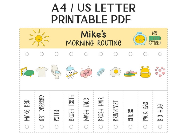 CUSTOMIZED Morning Routine Chart PDF - Chore Chart for Kids - Toddler ...