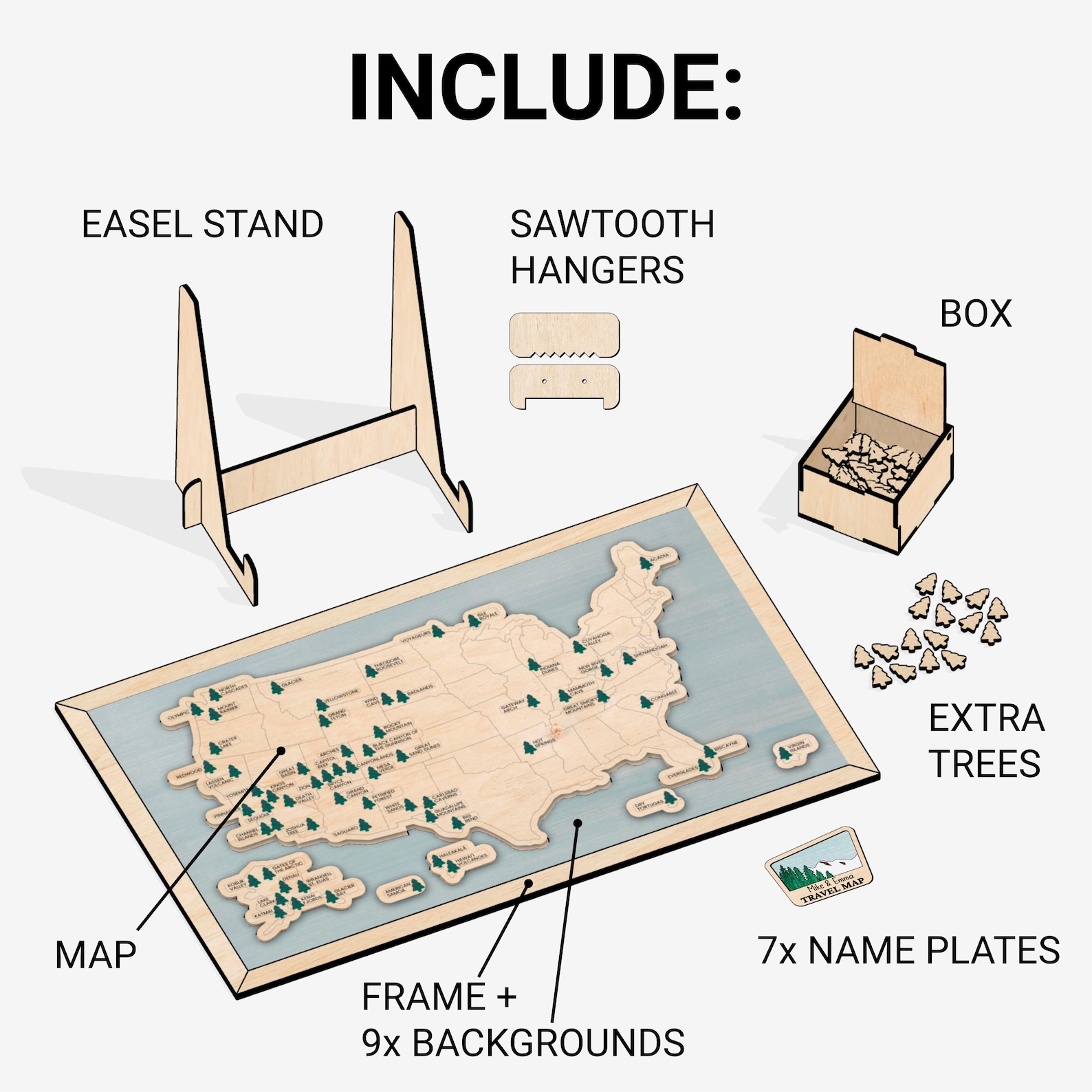 Laser Cut United States National Parks Travel Map SVG DXF File - 9 ...