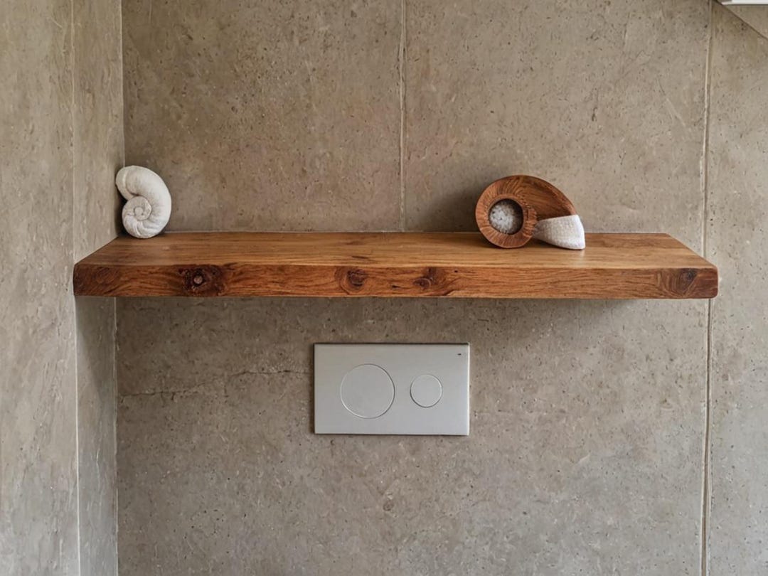 Bathroom Shelf Made of Solid Oak, Cover Plate Made of Oak, Tree Edge ...
