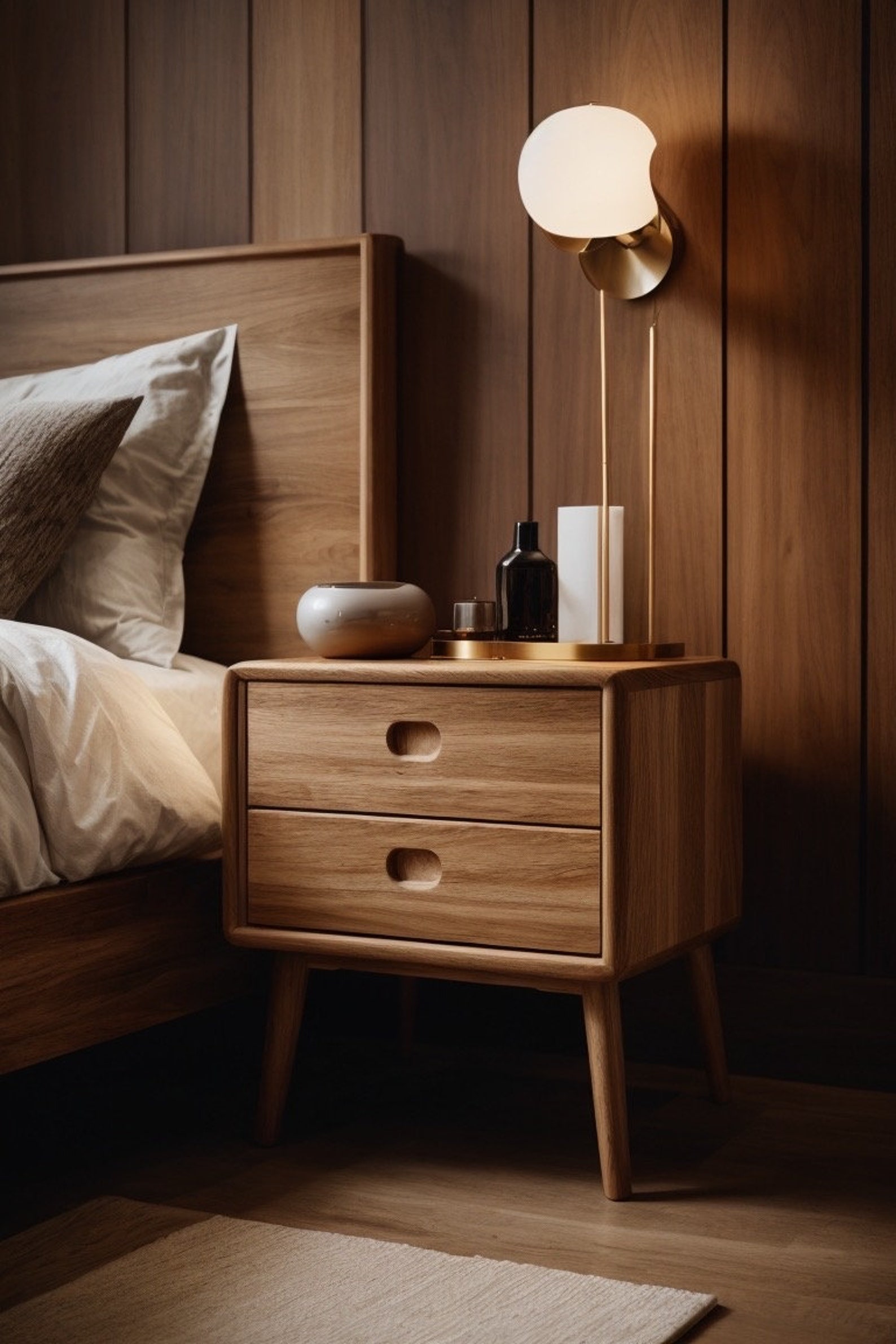 Wood Bedside Table With Drawer, Solid Wooden Nightstand With Drawer and ...