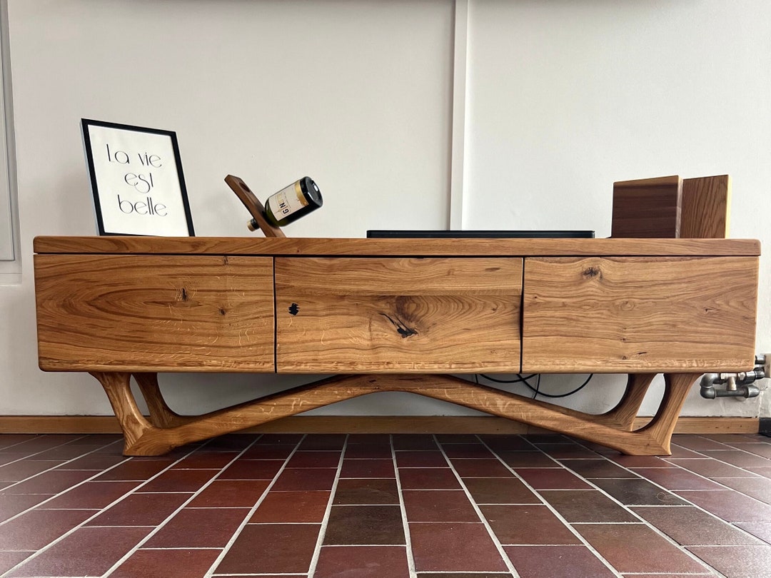 Reclaimed Wood Console Table With Drawers, TV Lowboard, Solid Wood ...