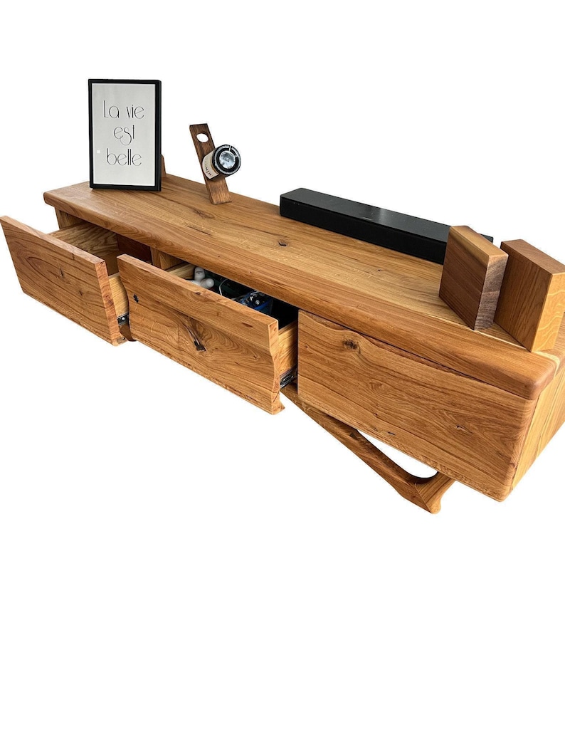 Reclaimed Wood Console Table With Drawers, TV Lowboard, Solid Wood ...