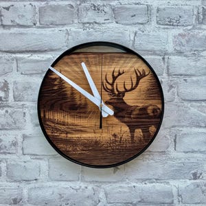 Forest Themed Wall Clock, Silent Round Clock, Carved Live Edge Wood and ...