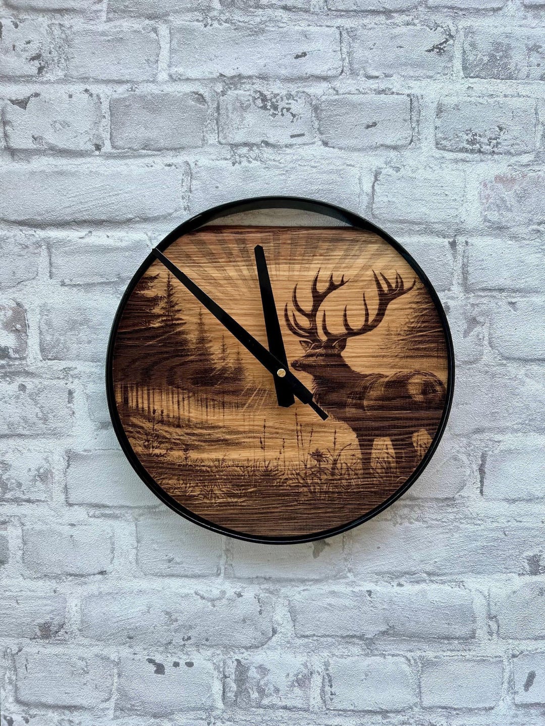 Forest Themed Wall Clock, Silent Round Clock, Carved Live Edge Wood and ...