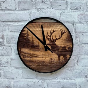 Forest Themed Wall Clock, Silent Round Clock, Carved Live Edge Wood and ...