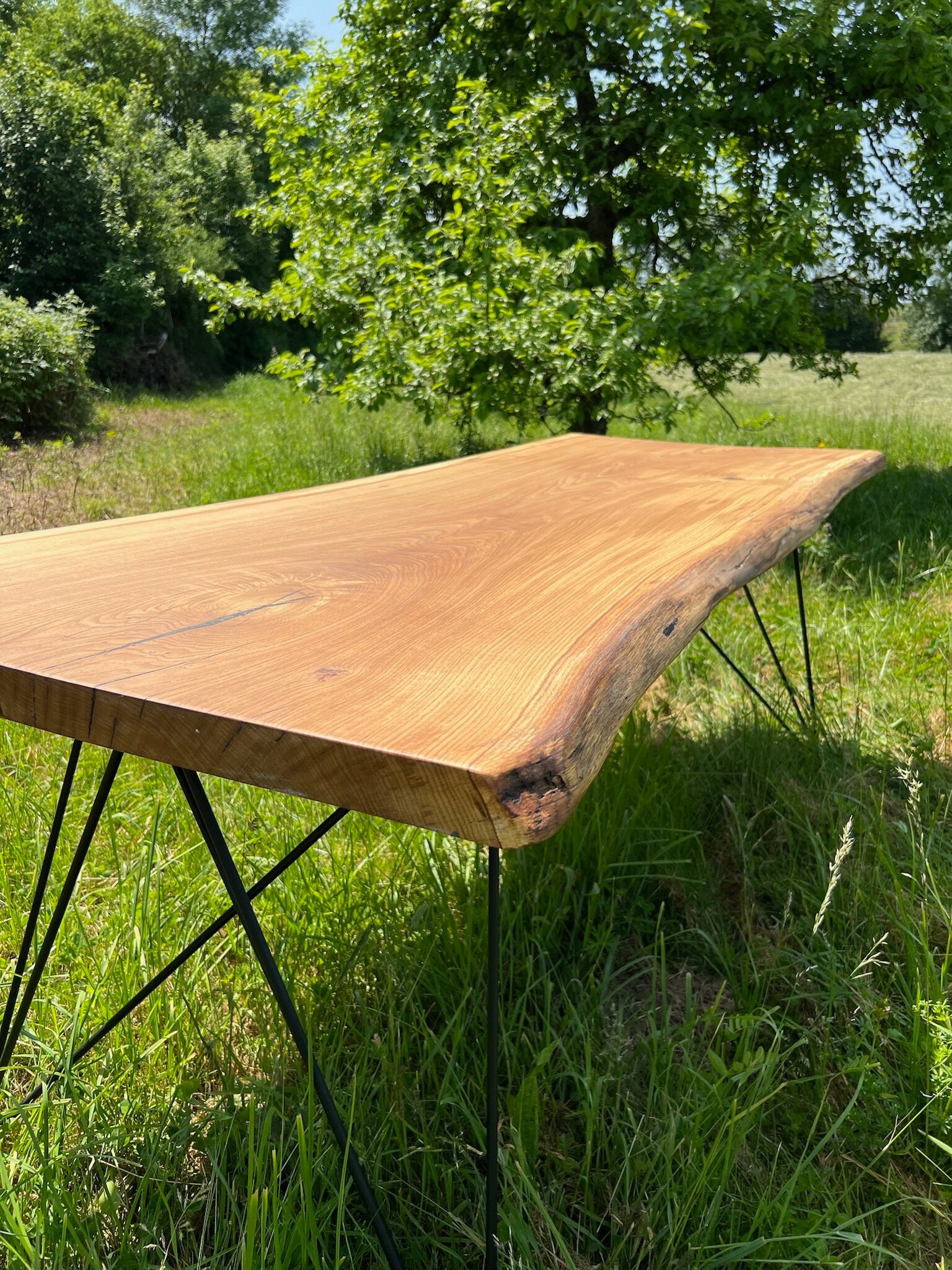 Oak Live Edge Dining Table, Long and Narrow, Solid Wood Table With Hairpin Legs, Customizable ...