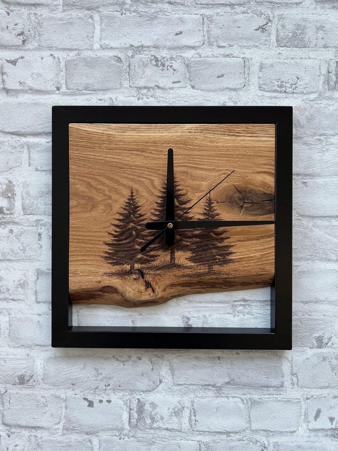Pine Trees Clock, Carved Wood Wall Clocks, Live Edge & Metal, Forest ...