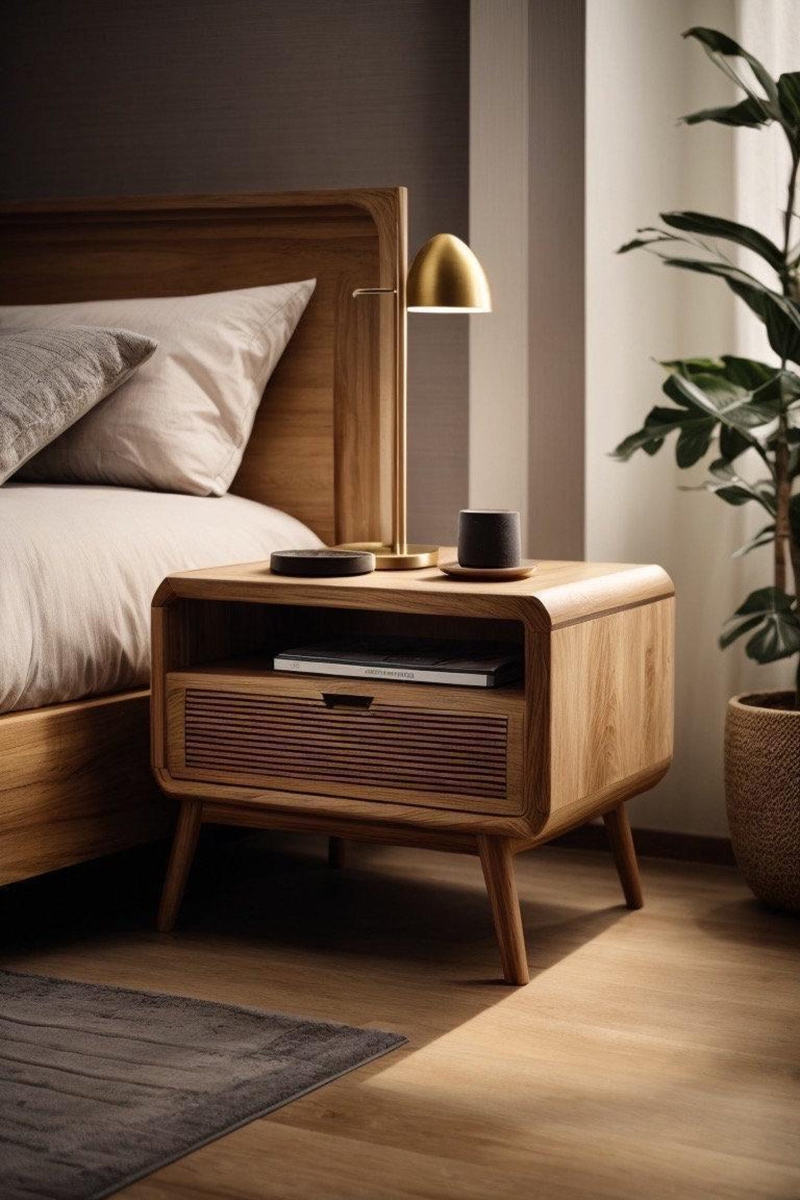 Wood Bedside Table With Drawer, Solid Wooden Nightstand With Drawer and ...