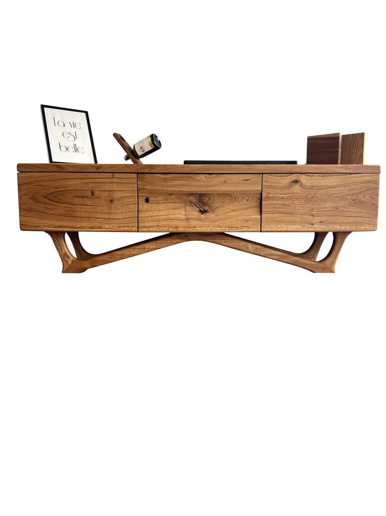 Reclaimed Wood Console Table With Drawers, TV Lowboard, Solid Wood ...