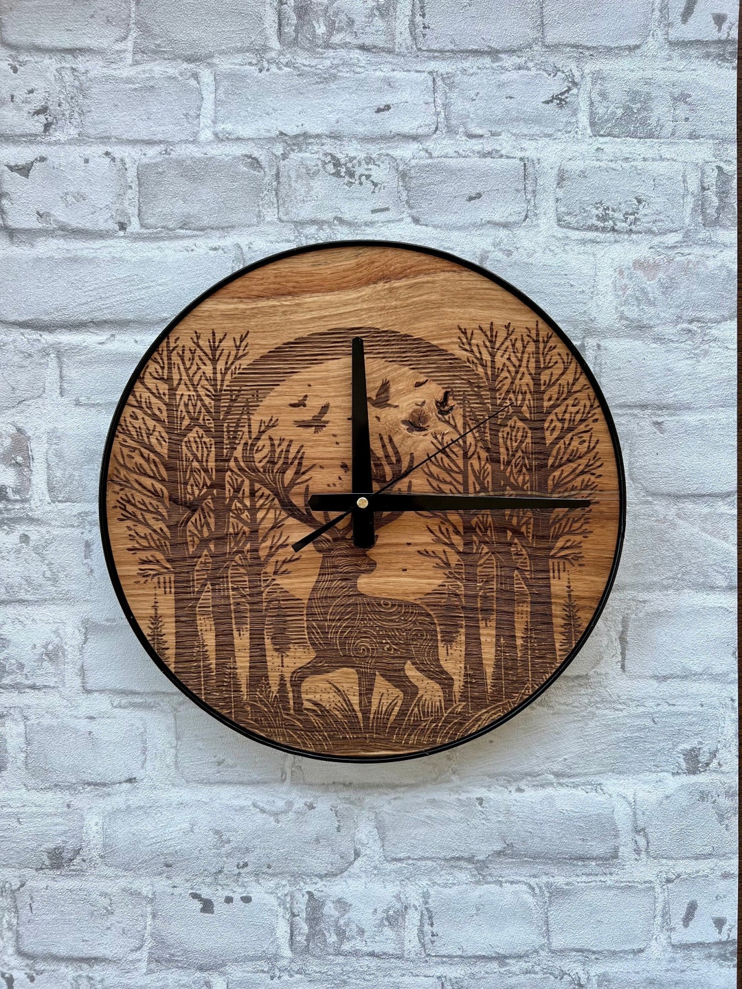 Nature-inspired Deer Wall Clock, Craved Wood Wall Clocks, Round Metal ...