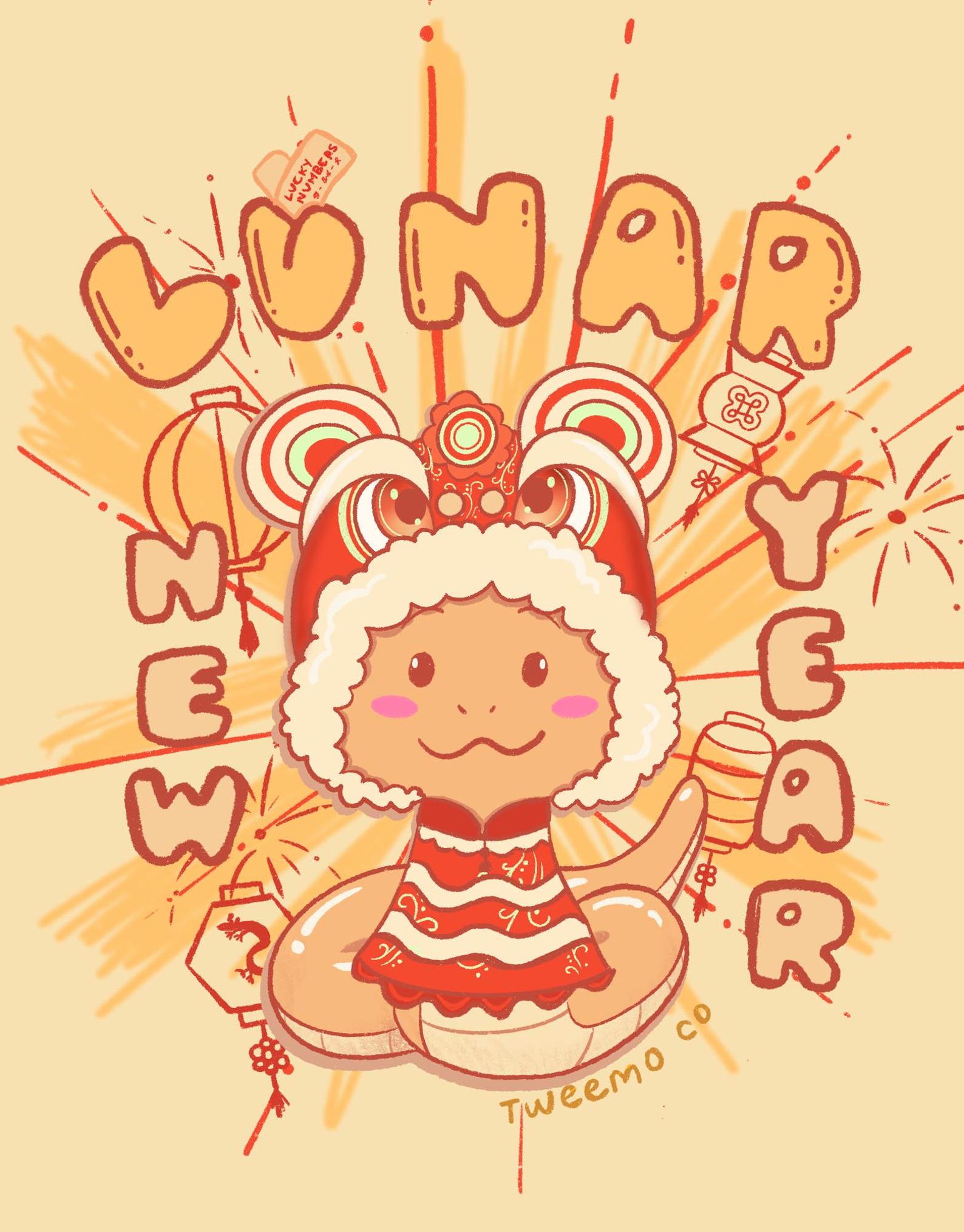 Lion Dance Snake Sticker - Lunar New Year Celebration - Year of the ...