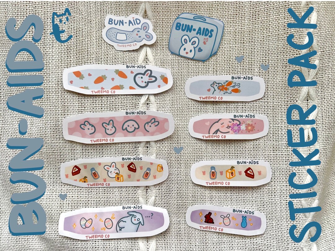 BUN-AIDS Cute Bunny Band-aids 10 Count Sticker PACK (life Sized Band ...