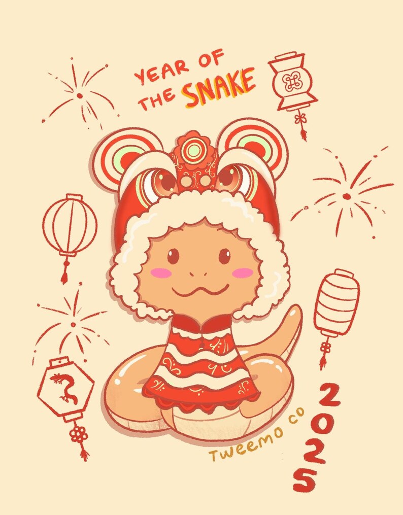 Lion Dance Snake Sticker Lunar New Year Celebration Year of the Snake ...