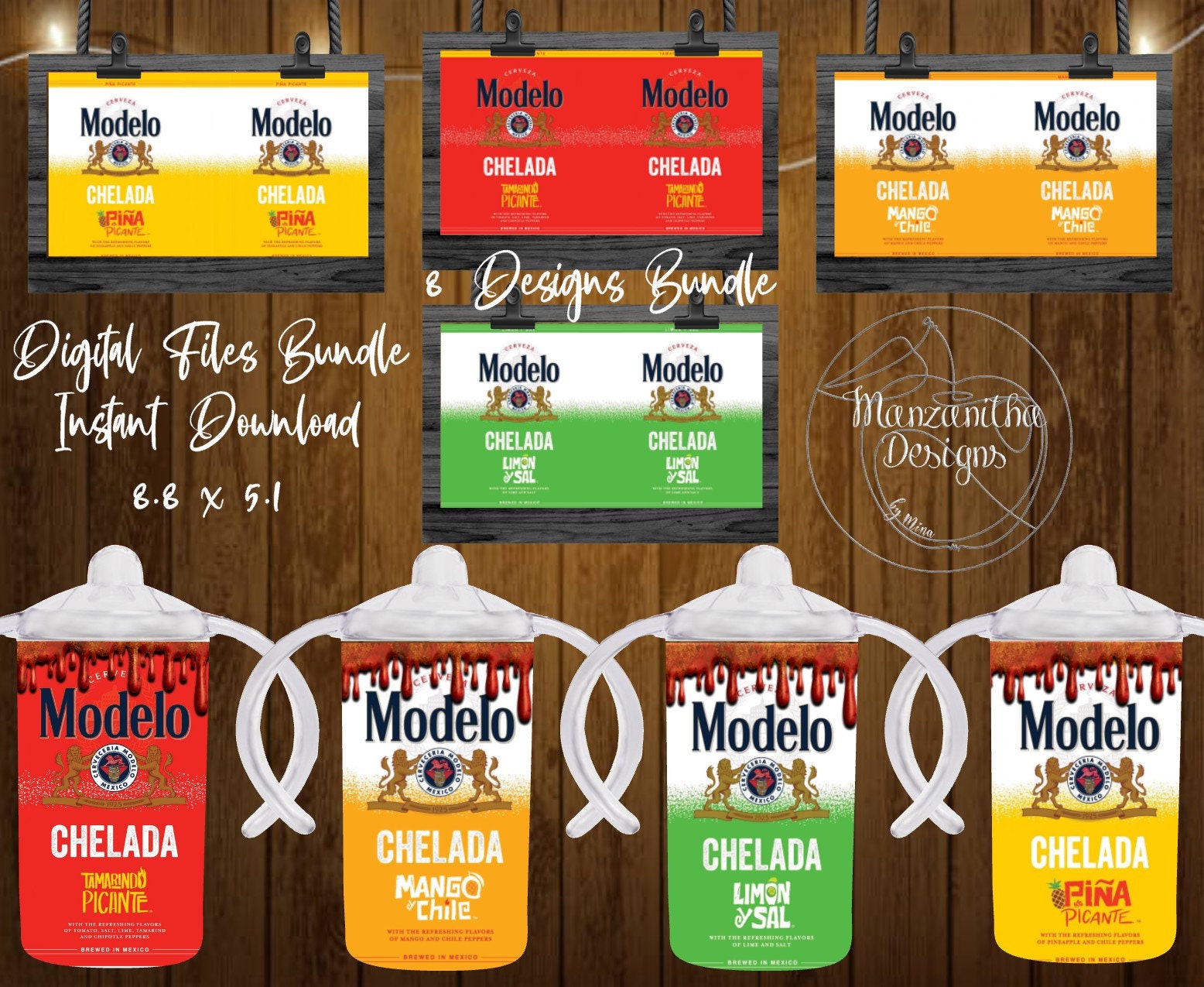 8 Pack Modelo Chelada With and Without Chamoy Rim Seamless Sublimation ...