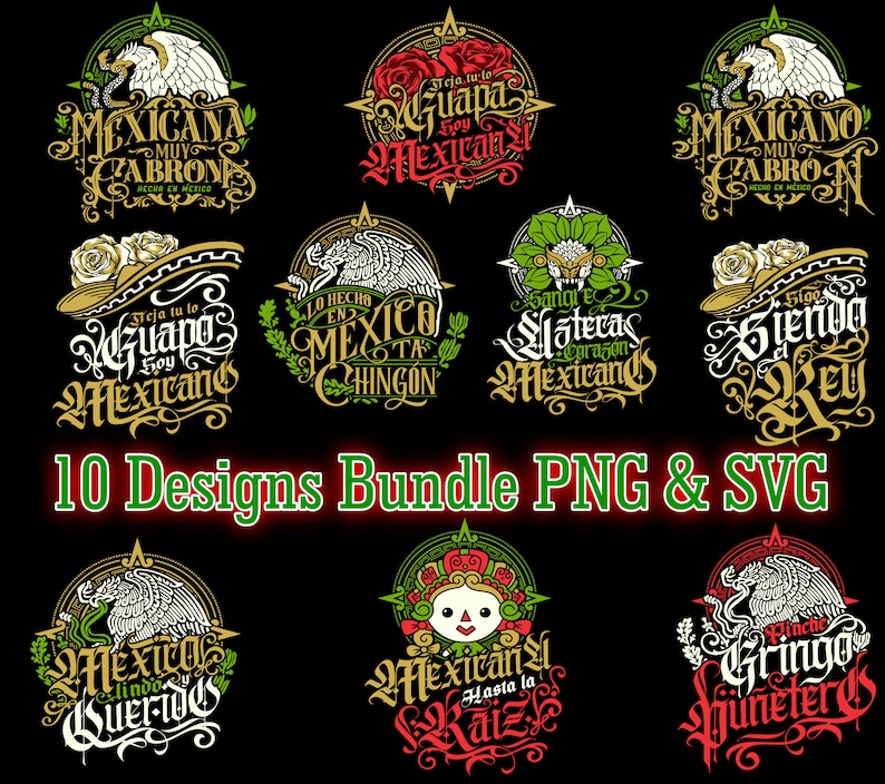 Mexico Bundle PNG & SVG No Background Mexicano Chingon 10 Pc Bundle ...