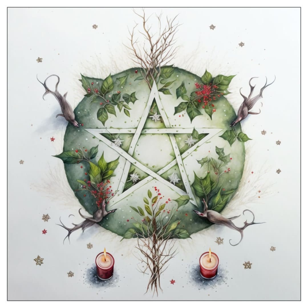 Imbolc Altar Art - Imbolc Pentagram With Candles and Vines - Pentacle ...