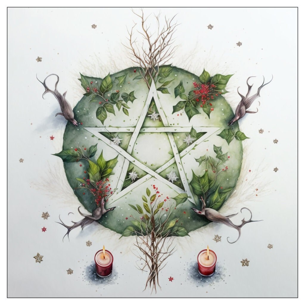 Imbolc Altar Art Imbolc Pentagram With Candles and Vines Pentacle Pagan ...