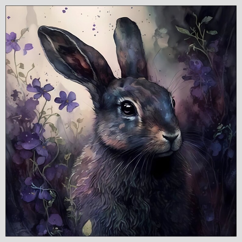 Hare With Violets Small Art Print Ostara Altar Art Spring Equinox ...