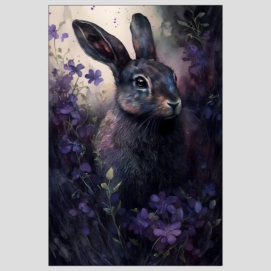 Hare With Violets - Small Art Print - Ostara Altar Art | Spring Equinox ...