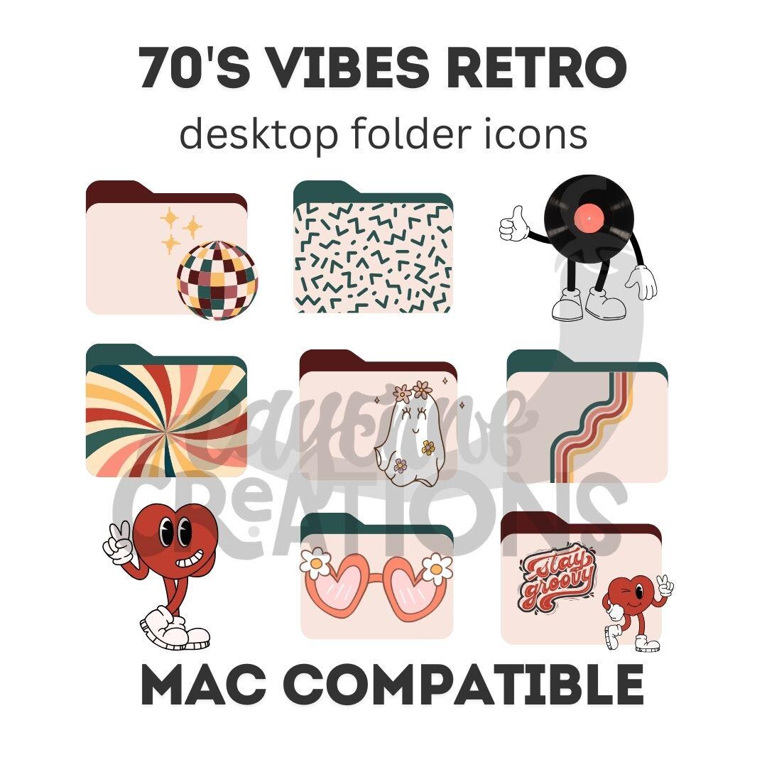 9 70s Vibes Retro Folder Icons Mac, Customizable Icons, Laptop Folder ...
