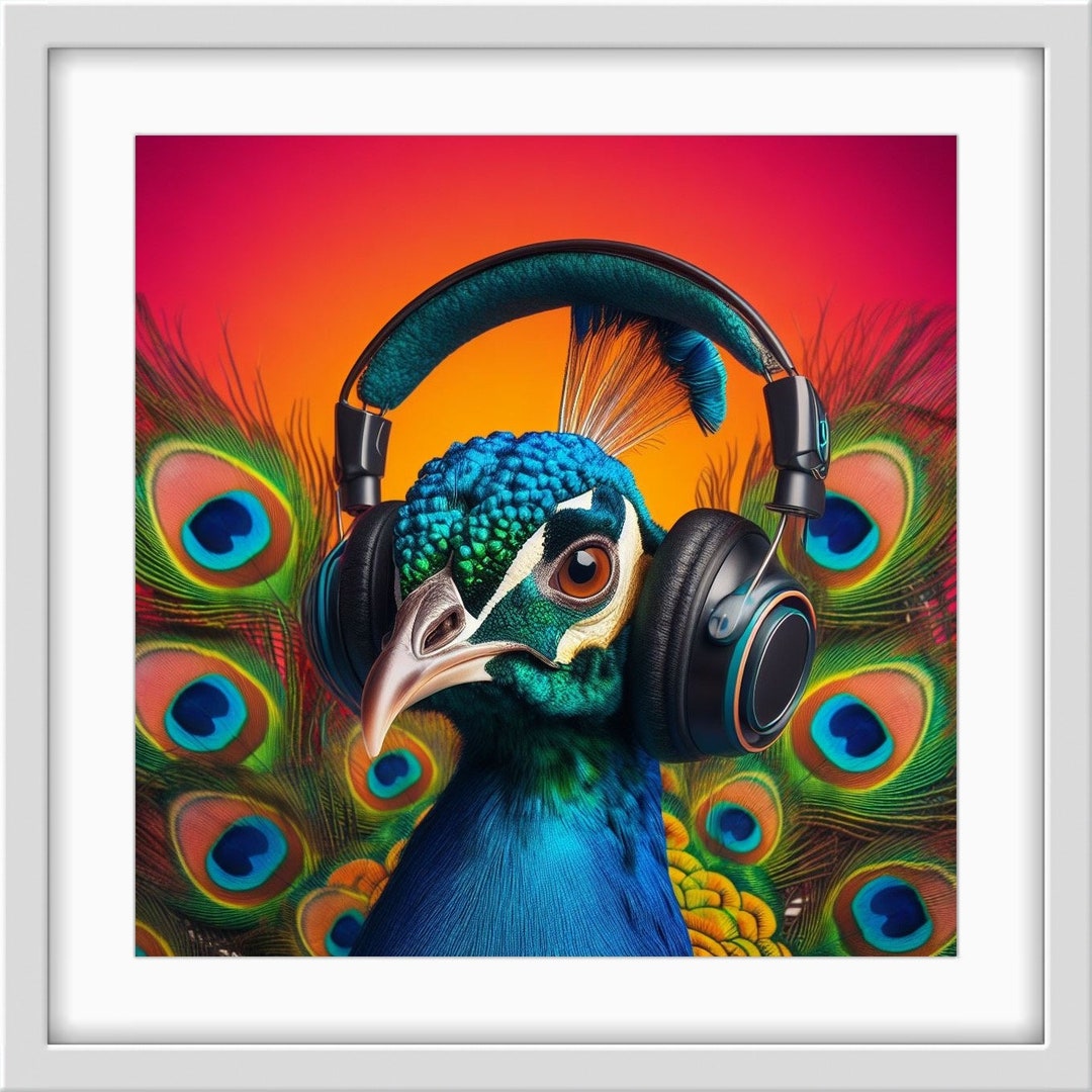 Peacock Wall Art • Peacock With Headphones • Peacock Poster • Peacock ...