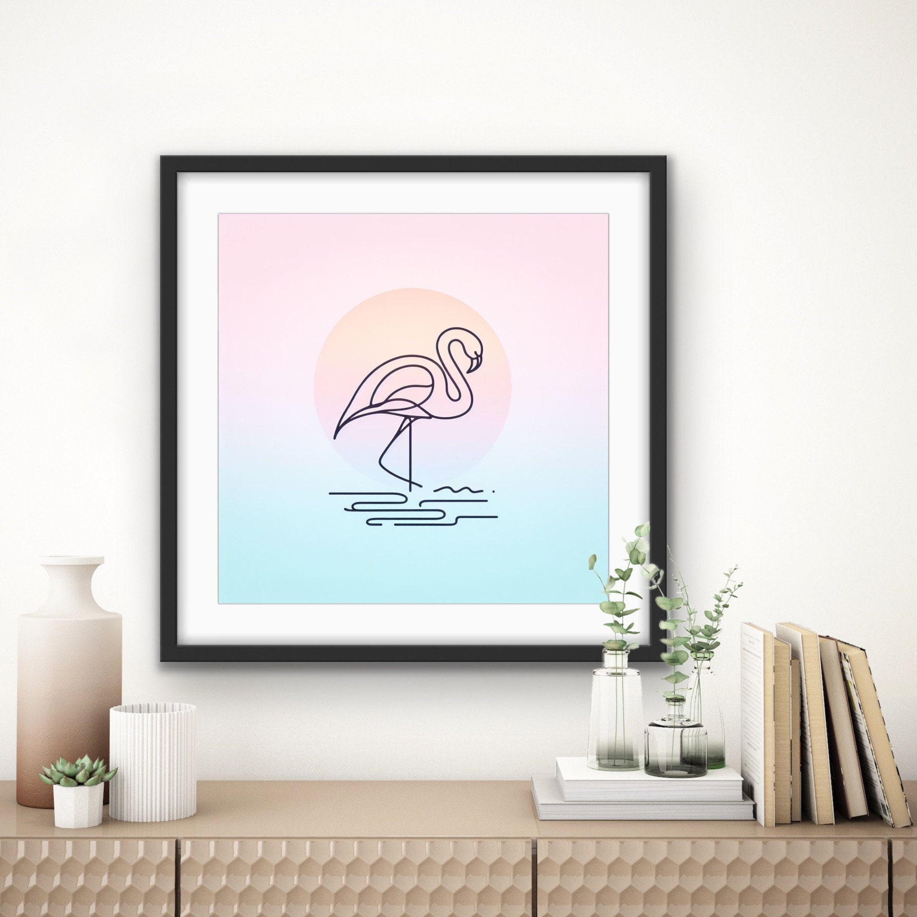 Flamingo Line Art Print Flamingo Wall Art Flamingo Poster Flamingo Art ...