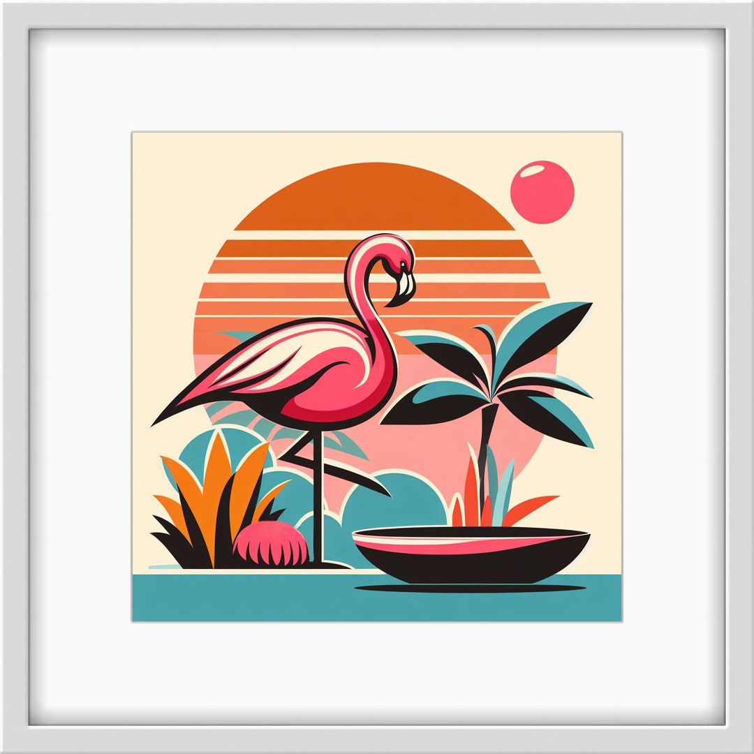 Flamingo Retro Wall Art • Flamingo Poster • Flamingo Art • Bathroom ...