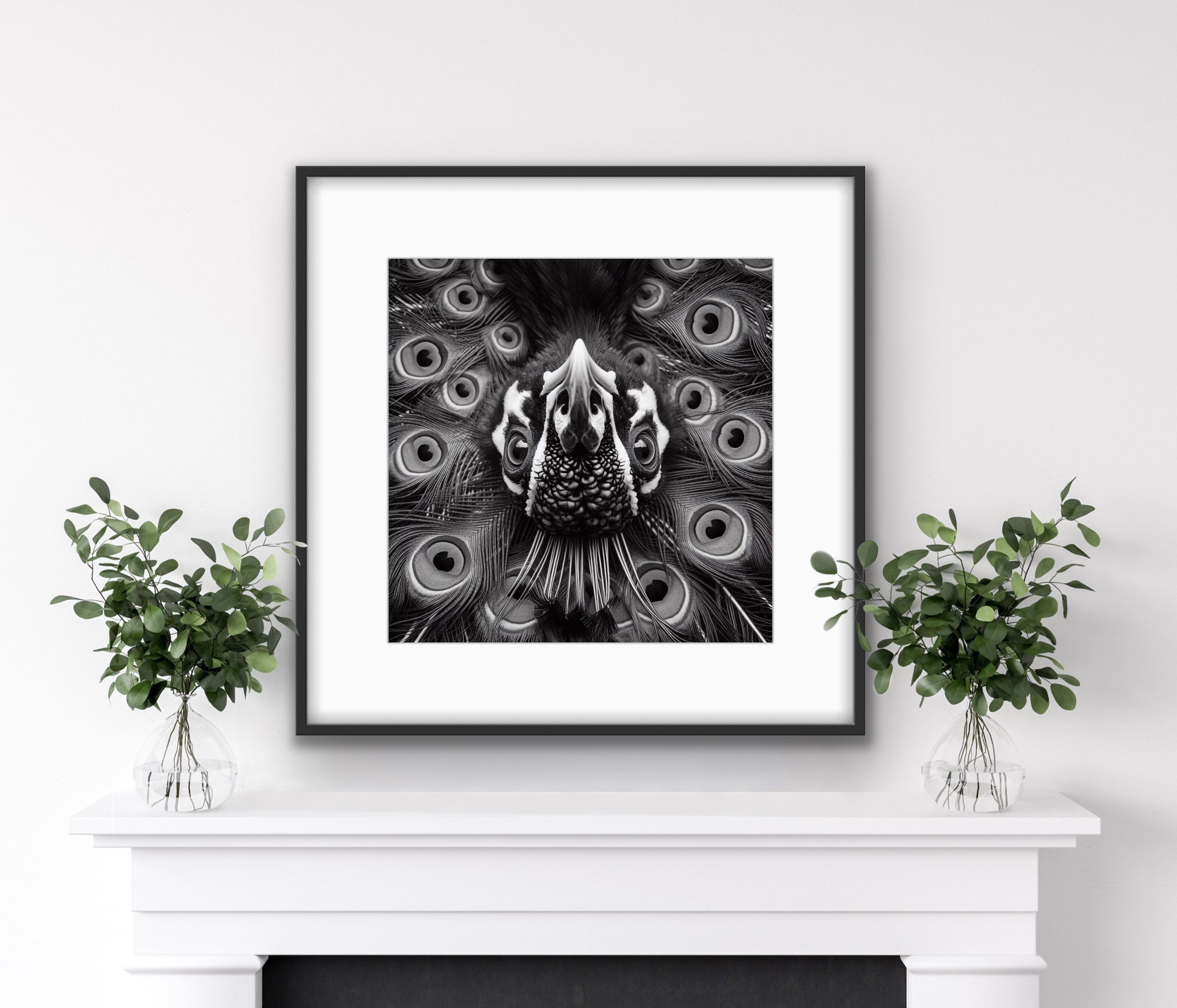 Peacock Wall Art • Black and White Art • Peacock Poster • Peacock Art ...
